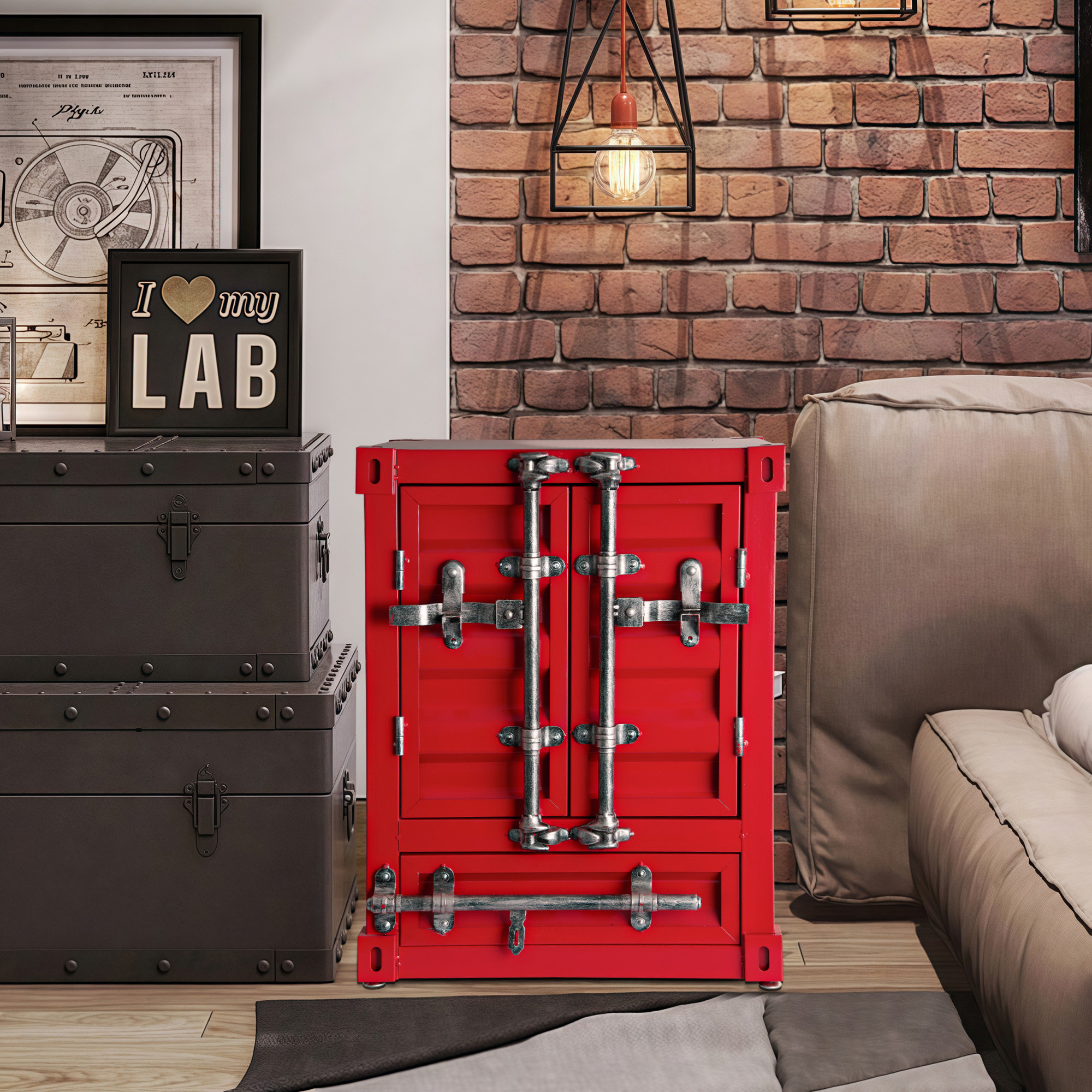 Williston Forge Jayleena Industrial Retro Container End Table with 2 Doors Accent Cabinet Reviews Wayfair